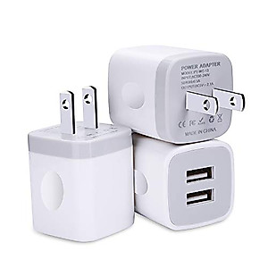 Charger Block, USB Wall Charger, FiveBox 3Pack Dual Port 2.1Amp Fast Wall Charger Brick Base Adapter Charging Cube Plug Charger Box Compatible iPhone 14 13 12 X 6 6S 7 8 Plus, iPad, Samsung, Android