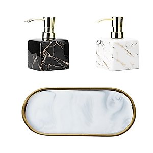 Soap Dispensers 10oz Ceramic Soap Dispenser Set of 3, Countertop Soap Pump with Tray ABS Pump Lotion Dispensers for Kitchen Bathroom Lotion Dispenser (Color : Black+White)
