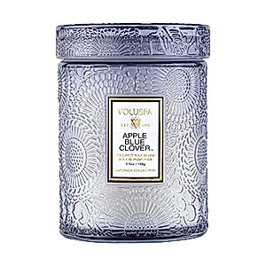 Voluspa Apple Blue Clover Candle | Small Glass Jar with Matching Glass Lid | 5.5 Oz | All Natural Wicks and Coconut Wax for Clean Burning | Vegan