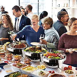 3 Pack Roll Top Chafing Dish Buffet Set 6 Quart Round Stainless Steel Chafer for Catering with Solid Stand and Fuel Holder Buffet Servers and Warmers for Party Banquets Wedding Buffets