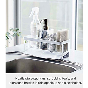Yamazaki Home Tower Self-Draining Sponge And Soap Bottle Rack, Kitchen Sink Organizer Metal Holder With Removable Tray - Steel