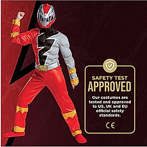 Red Ranger Muscle Costume for Kids, Official Power Rangers Dino Fury Outfit with Mask, Child Size Small (4-6)