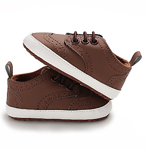 LAFEGEN Baby Boys Girls Classic PU Leather Loafers Soft Sole Oxford Dress Shoes First Walking Flat Moccasins Casual Sneaker(6-12 Months Infant 07 Brown)