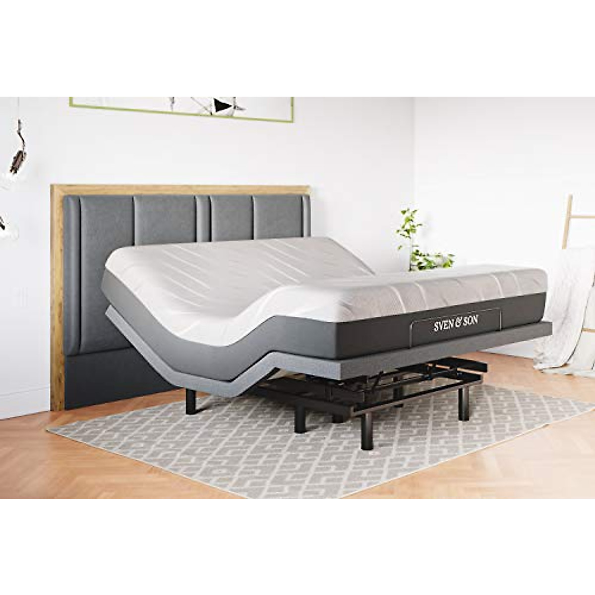 Sven & Son King Adjustable Bed Base Frame + 14” Luxury Cool Gel Memory Foam Hybrid Mattress, Head Up Foot Up, USB Ports, Zero Gravity, Interactive Dual Massage, Wireless, Classic (King)