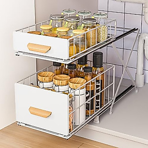 StorageWorks Cabinet Organizer, 2 Tier Pull Out Cabinet Organizer, Bathroom Under Sink Organizer, Pantry Basket, White