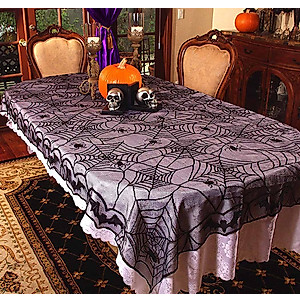 Awtlife Halloween Lace Tablecloth Bat Spider Web For Halloween Party Decor 48"x96"