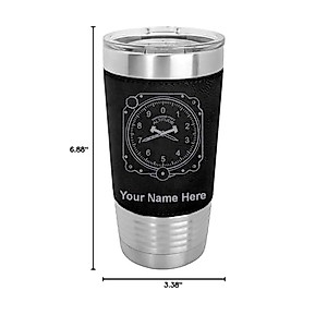LaserGram 20oz Vacuum Insulated Tumbler Mug, Airplane Altimeter, Personalized Engraving Included (Faux Leather, Black)