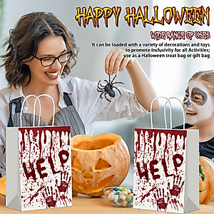 Meanplan Halloween Bloody Goodies Candy Bags Horror Bloody Treat Favor Gift Bags Scary Bloody Handles Paper Bags for Halloween Bloody Handprint Party Decorations (16 Pieces)