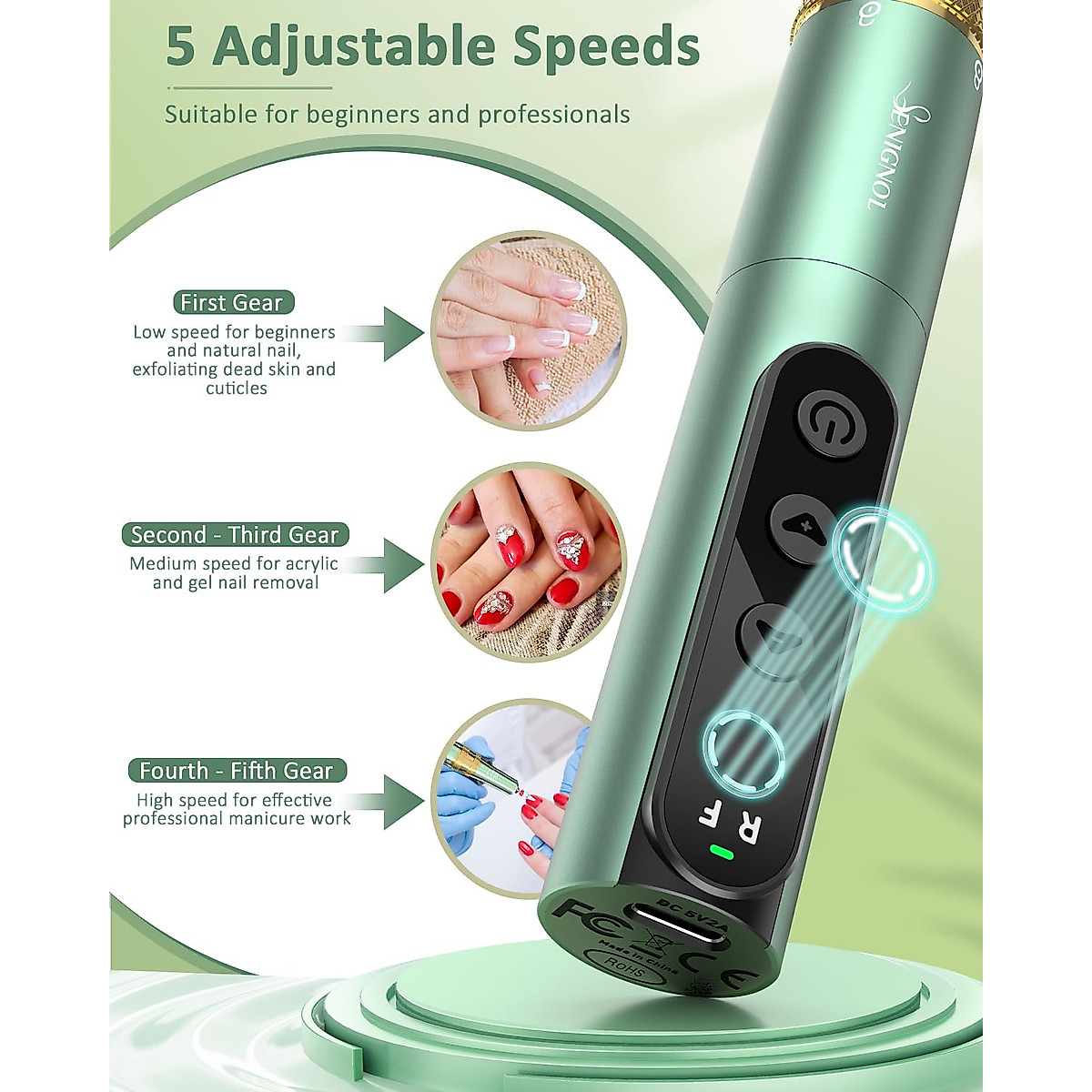 SENIGNOL Electric Cordless Nail Drill, 35000RPM Portable Nail Drill Machine for Gel Acrylic Nails, Rechargeable Nail File for Home Salon Manicure Pedicure and Polishing