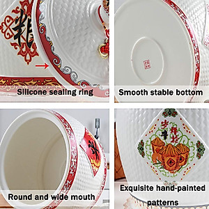 DXYLFFF Classic Food Dispensers Ceramic Rice Bucket with Tassel Design, Household Rice Storage Box with Lid, Chinese Sealed Large-Capacity Rice Pot, 4-12.5KG/141-441 OZ