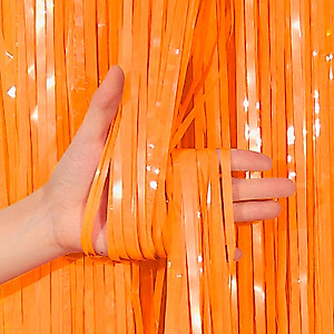 MIKIMIQI 2 Pack Blue Orange Foil Metallic Fringe Curtains for Party Decorations Blue Orange Curtain Backdrop Streamer for Birthday Party Dart War Party Supplies Party Decors, 3.25ft x 6.5ft x 2pcs