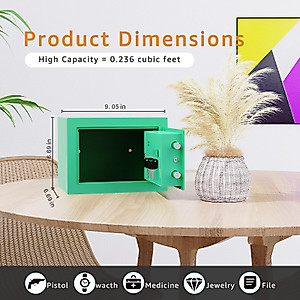 PATRON small safe box with key，mini safe for money，small coin safes for home with code，little jewelry lock box for kids，Wall or Cabinet Safe for personal items，0.236 Cubic Feet Green
