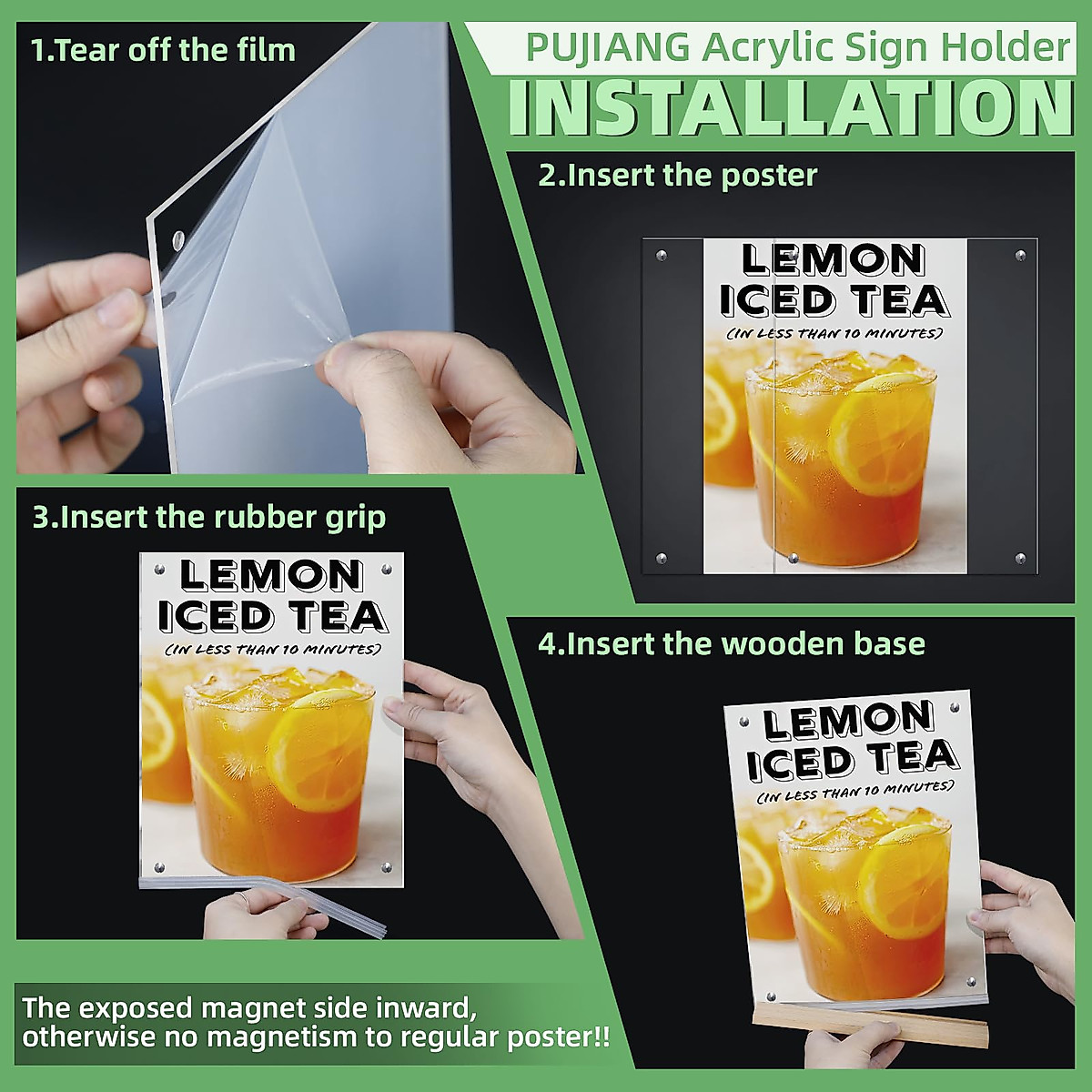 PUJIANG 8.5 x 11 Acrylic Sign Holder with Wood Base 3 Pack,Wood Sign Holder Acrylic Frame Standing Plastic Sign Holder, Double Side Flyer Holder Plexiglass Sign Holder for Store Wedding Front Desk