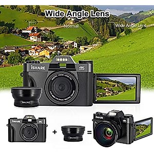 ISHARE Digital Camera for Photography 48MP Vlogging Camera, 4K Video Camera for YouTube with WiFi, 3.0 Inch Flip Screen, 16X Digital Zoom Camcorder with 32GB Micro Card
