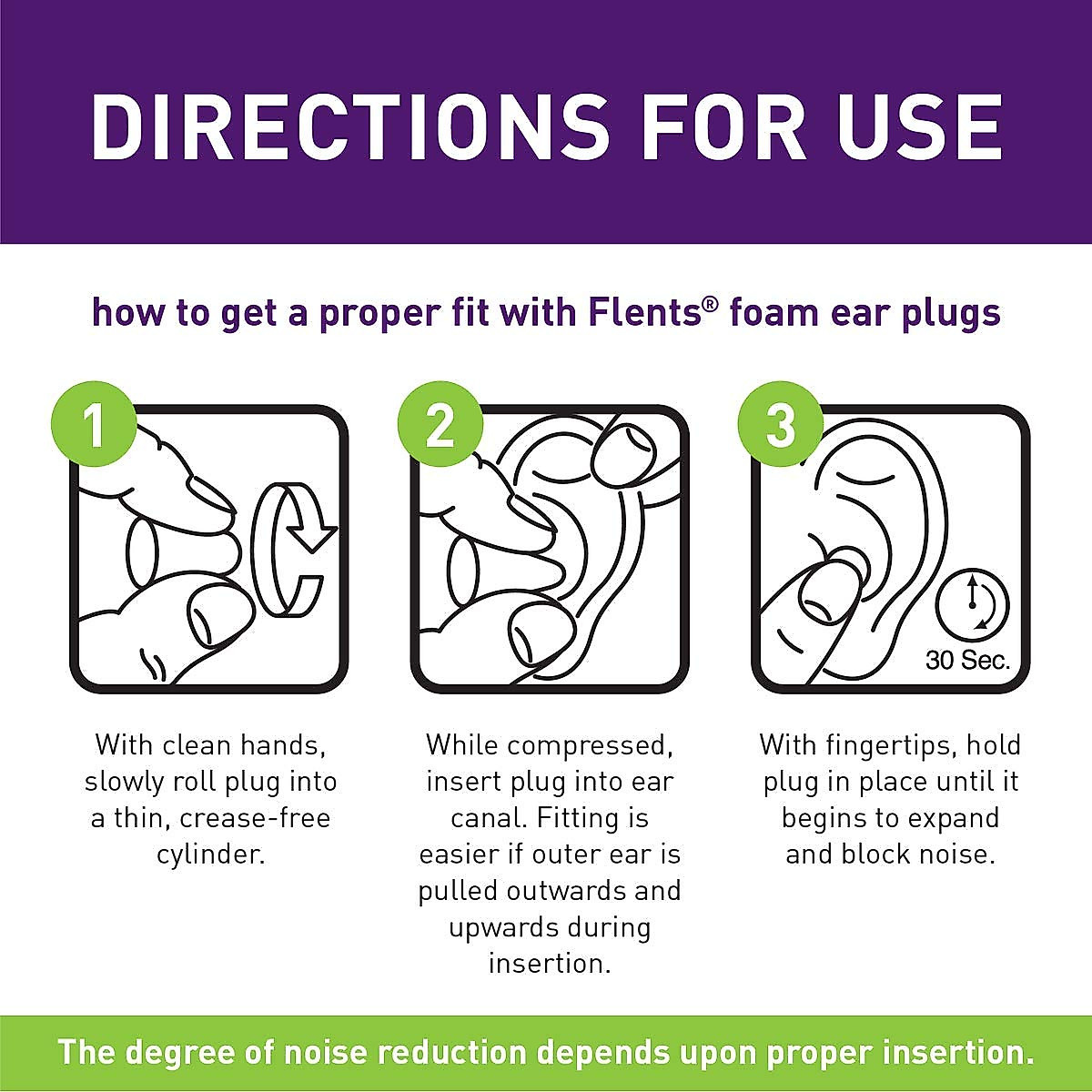 Flents Foam Ear Plugs, 10 Pair with Case for Sleeping, Snoring, Loud Noise, Traveling, Concerts, Construction, & Studying, NRR 33, Purple, Made in the USA,10 Count (Pack of 1)