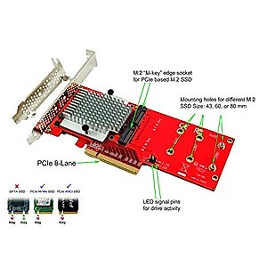 Ableconn PEXM2-130 Dual M.2 PCIe NVMe SSD Adapter Card - PCI Express 3.0 x8 / x16 Support 2X M.2 NGFF (M-Key) PCIe NVMe SSD for Mac & PC (ASMedia ASM2824 Switch) - PCIe NVMe Adapter Dual