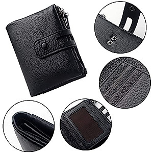 Bveyzi Small Soft Leather Wallet for Women RFID Blocking Ladies Card Holder with Double Zipper Pocket (Black)