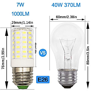 E26/26mm Big Medium Base Screw LED Refrigerator Light Bulb Appliance Bulb 7W (60W-70W Equivalent) Non-dimmable Cool White 6500K 1000 Lumen AC100V-265V Floor Lighting Decorative Corn Lamp Pack of 1