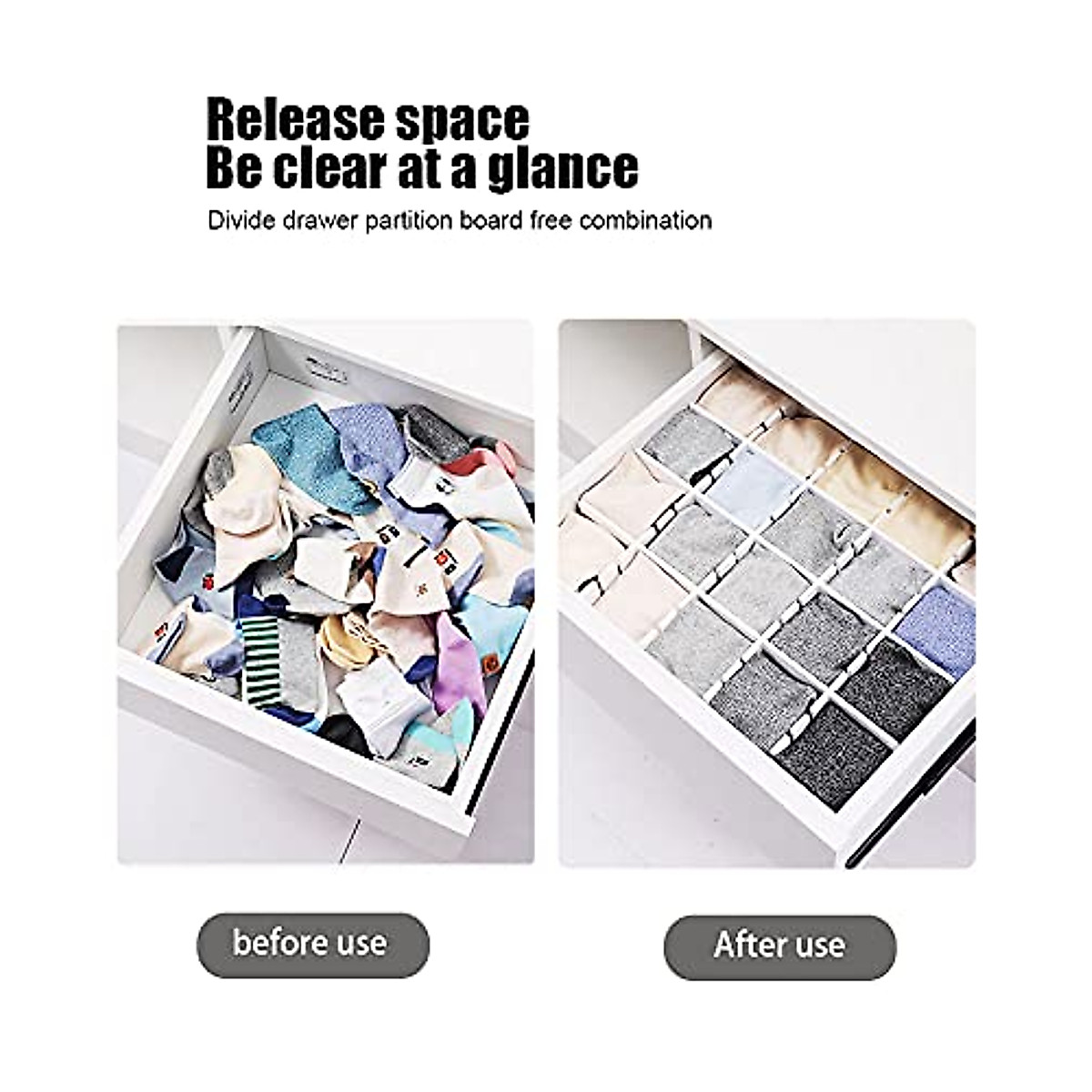 30Pcs Drawer Dividers, Drawer Divider Adjustable DIY Storage Organizer, Thicken Drawer Organizers, Organize Dresser Cosmetics, Tools Drawer Organizers Divider White