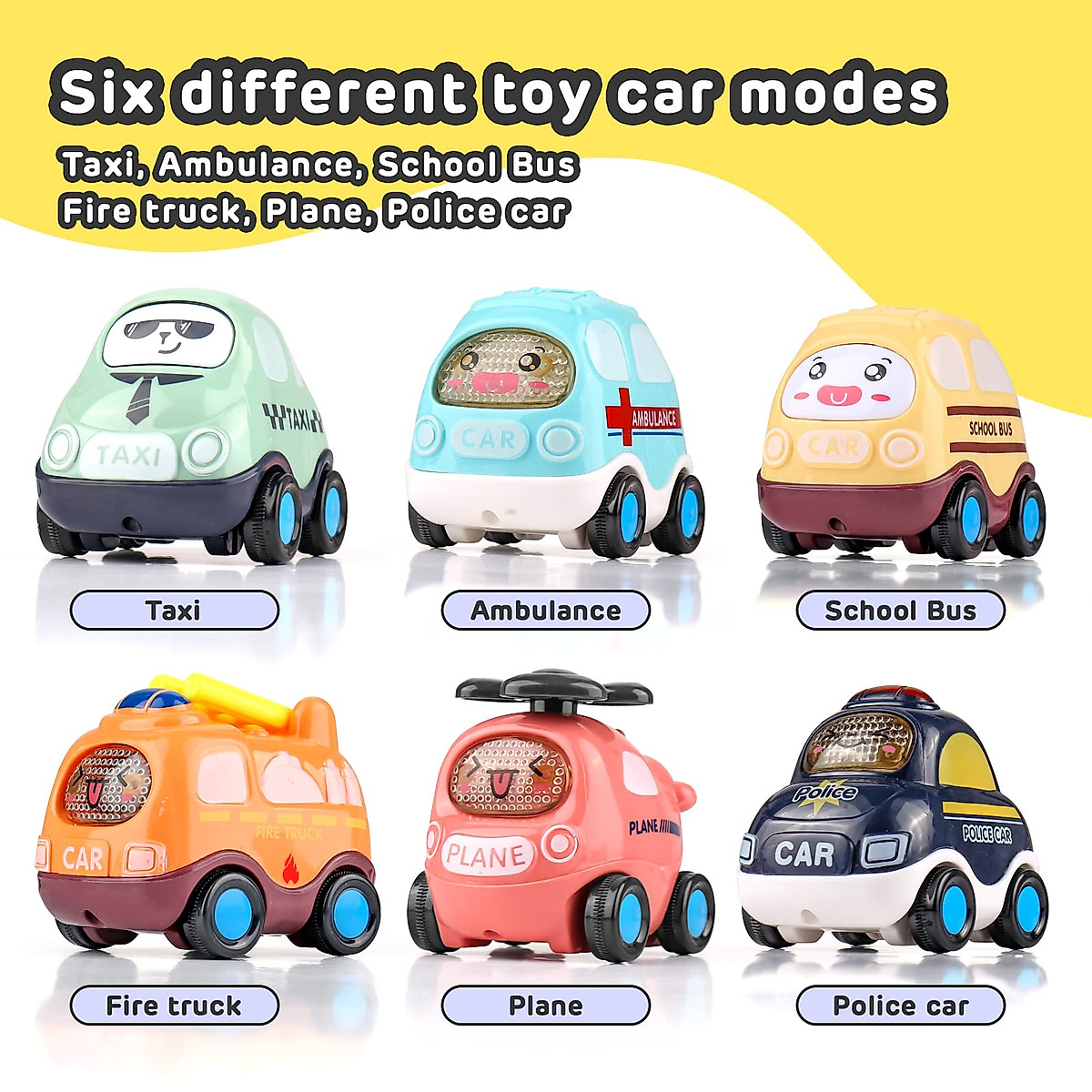XQW Inertia Baby Toy Cars Gifts with Storage Bag, 6 Pcs Push and Go Kids Early Educational Toys for 1 2 3 Year Old Boys Girls, Birthday Gift for Toddlers