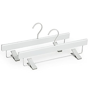 TOPIA HANGER All White Wooden Pants Hangers, Wood Skirt Hangers with Clips, Deluxe Jeans Hanger with 360°Swivel Anti-Rust Flat Hook, Smooth Finish Wood Hangers for Slacks Trousers 20 Pack -CT03W