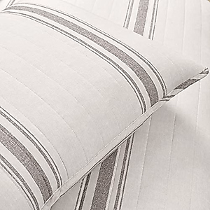 Lush Decor Farmhouse Stripe Reversible Cotton 3 Piece Quilt Set, Full/Queen, Gray