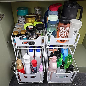 R RUIMEI 2 Set, 2-Tier Under Sink Organizer, Multipurpose Slide-Out Storage Container with Handle, Kitchen Organization and Storage, Bathroom Organization, Pantry Organization, White