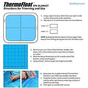 Spa Depot Thermo-Float 16-mil 6ft x 6ft Hot Tub Bubble Cover Floating Spa Blanket - trimmable Heavy-Duty Insulating Solar Heating
