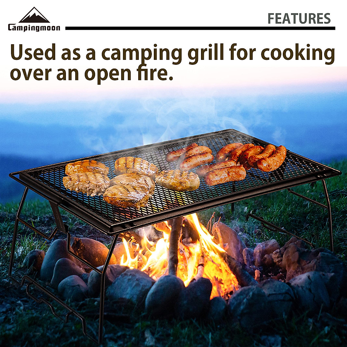 CAMPINGMOON Campfire Grill Storage Rack Camping Grill Steel Foldable Stackable T-238