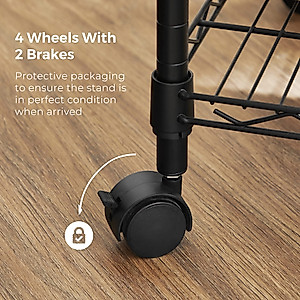 SONGMICS 3 Tier Printer Stand, Printer Table with Wheels, Rolling Printer Cart, Printer Desk with Metal Frame for Home Office, 16.1 x 12.2 x 26.8 Inches, Black ULGR303B01