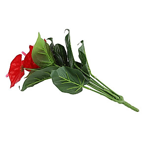 Mumusuki Artificial Flower Bouquet Plastic Artificial Plant Fake Red Anthurium Flowers Bouquet Wedding Home Garden Decor