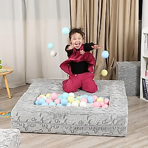 MOMCAYWEX 3pcs Kids Play Couch for Toddler, Glow in The Dark 3-in-1 Kids Couch Fold Out, Imaginative Kids Couch Play Set, Grey