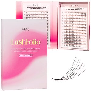 LLBA LashFolio Narrow Promade Fans | Handmade Volume Eyelashes | Multi Selections 5D~10D | C CC D Curl | Thickness 0.03~0.07mm | 8-15mm Length | Long Lasting & Easy Application (10D-0.03 D 8mm-15mm)