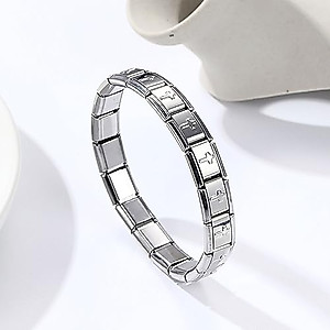 YANCHUN 2 Pcs Italian Charm Bracelets for Women Shiny 9mm Italian Starter Charm Bracelet Starting at 18 Links for 6” Wrist Size Interlocking Stainless Steel Modular Links