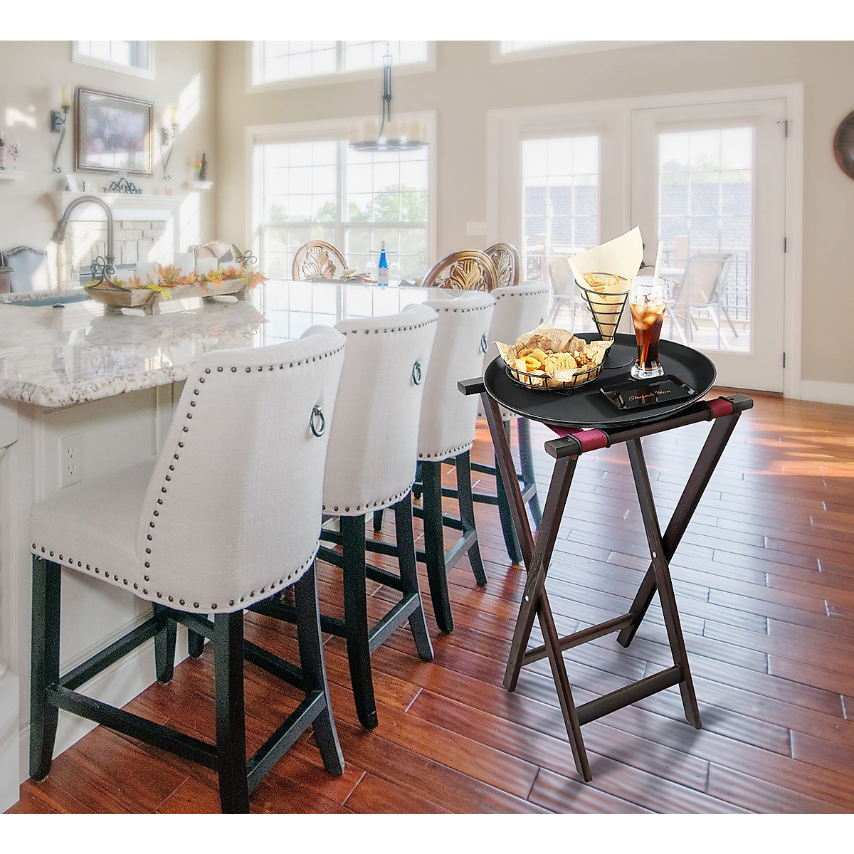 New Star 20021 Mahogany Finish Solid Birchwood Tray Stand, 31-Inch, Brown