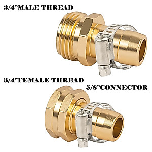 LIULO TOOL Garden Hose Repair Connector with Clamps, Fit for 3/4" or 5/8" Aluminum Garden Hose Fitting, Male and Female Hose Fittings, 2 Sets