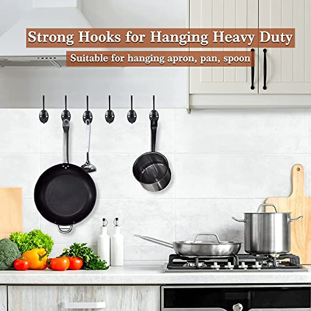 Kruodop 13 Pack Wall Hooks Wall Mounted Coat Hooks for Hanging Heavy Duty, Black Towel Hooks, Metal Double Coat Hanger with Screws Cup Retro for Coats, Handbags, Towels, Hat, Backpack