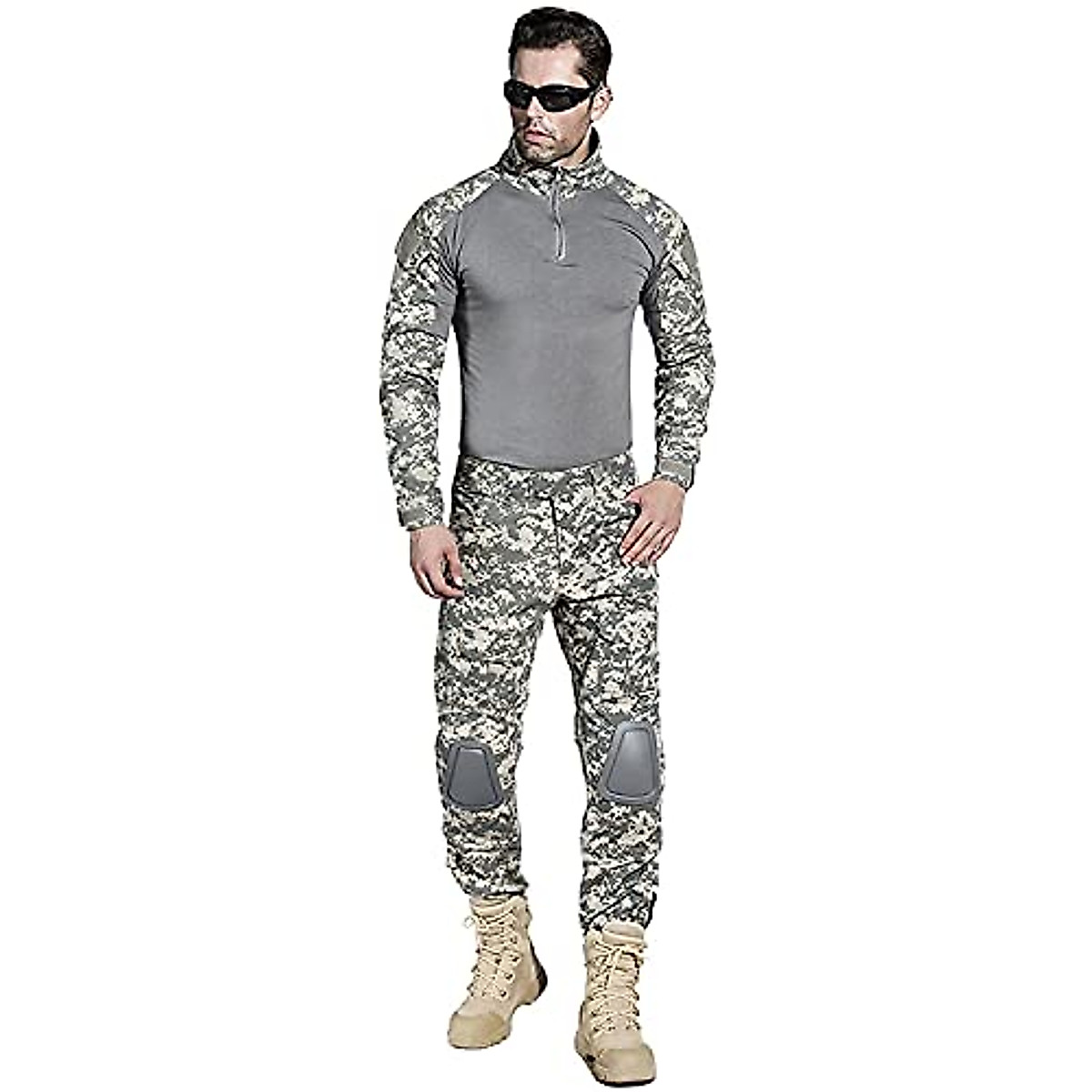 JSFOIRYROU Mens Tactical Military Suits Long Sleeve Waterproof Rip-Stop Uniforms Combat Shirt and Pants Elbow Knee Pads (Gray,XX-Large)