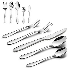 HaWare 65-Piece Silverware Set with Serving Utensils, Stainless Steel Flatware Cutlery Set for 12, Fancy Tableware Eating Utensils for Home Kitchen Restaurant Hotel, Mirror Polished, Dishwasher Safe
