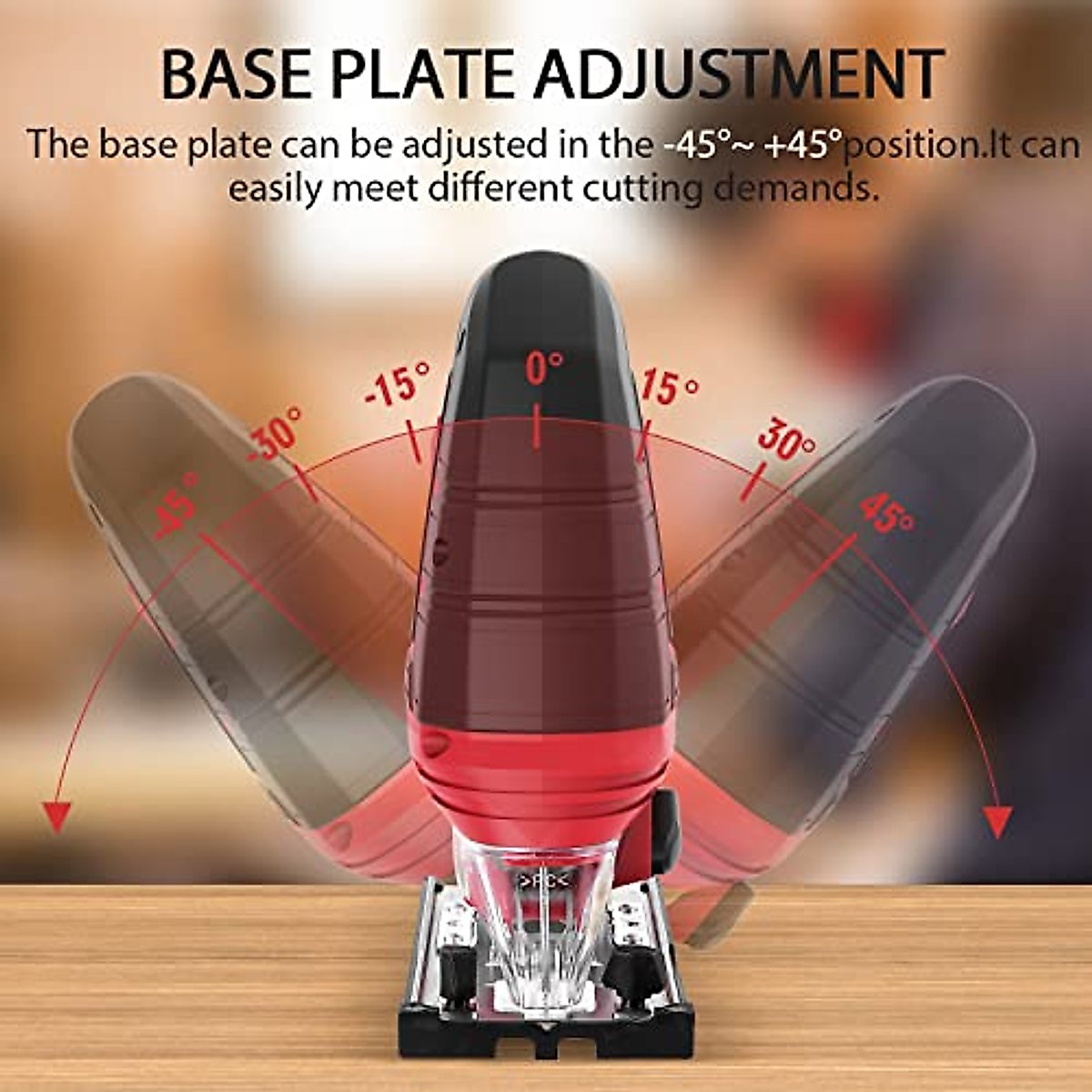 Jigsaw, 20V Cordless Jig Saws with LED, 10Pcs Blades, 4 Orbital Settings, Variable Speed, ±45° Bevel Cutting, Scale Ruler, Tool-free Blade Changing, Battery & Carrying Bag & Fast Charger Included（A）