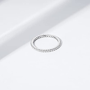 Amazon Essentials Platinum-Plated Sterling Silver Infinite Elements Cubic Zirconia Clear Round Cut Eternity Band Ring, Size 7, (previously Amazon Collection)