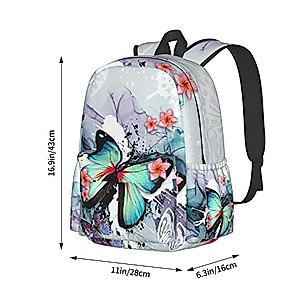 FDOUBZHI Butterfly Ink Paint Flowers Backpacks 16.9 Inch Laptop Tlarge Capacity Book Bag Adult Travel Hiking Camping Daypack
