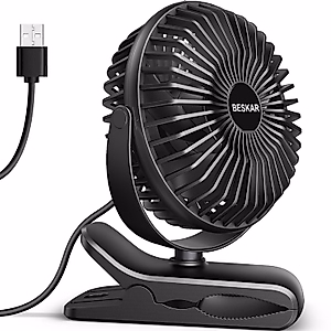 BESKAR 6 Inch Clip on Fan, 3 Speeds Small Fan with Strong Airflow, Clip & Desk Fan USB Plug in with Sturdy Clamp - Ultra Quiet operation for Office Dorm Bedroom Stroller