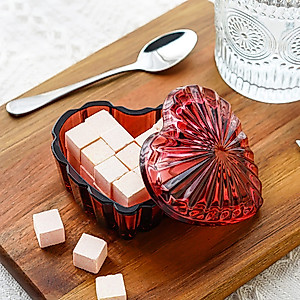 kanpura Crystal Glass Heart-Shaped Jewelry Box,Candy Box with Lid,Women's Covered Earrings Necklace Chest Trinket Storage Box, Glass Storage Jar Gift Box for Women and Girls(Burgundy)