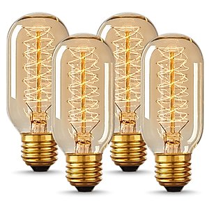 DORESshop Vintage Edison Bulbs 40 Watt, Incandescent Light Bulbs, T45, 110-130 Volts, E26/E27 Base Dimmable Decorative Antique Filament Bulbs, Amber Glass, Warm White, 4 Pack