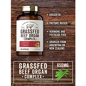 Carlyle Grass Fed Beef Organ Complex | 200 Capsules | Pasture Raised, Grain Free Supplement | with Desiccated Liver, Kidney, Pancreas, Heart, Spleen | Non-GMO, Gluten Free | by Herbage Farmstead
