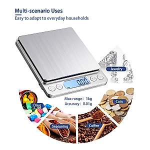 KUBEI Upgraded Large Range Small Kitchen Scale, USB Charging Mini Food Electronic Scale, High Accuracy Cooking Scale, Pocket Scale with LCD Display, 1kg/0.01