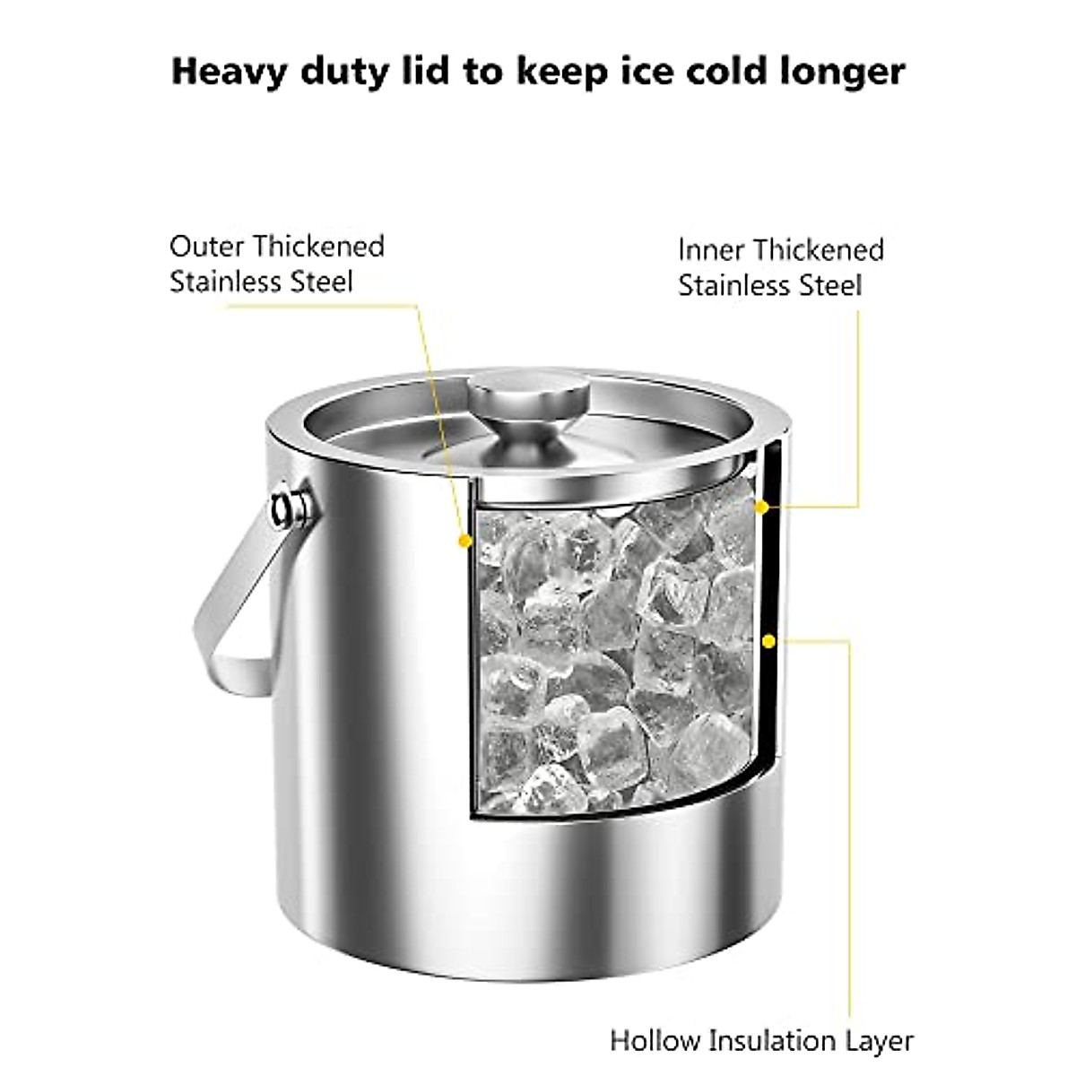 AYOTEE Double Wall Ice Bucket with Lid, Ice Tongs and Strainer,3.3L Insulated Ice Bucket for Cocktail Bar, Wine, Home Bar Accessories, Parties, Champagne Bucket