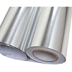 UPREDO Thick Metal Look Stainless Steel Adhesive Metallic Shelf Liner Decorative Paper Vinyl Film Backsplash Cover 15.8in by 100in (Silver Metal)