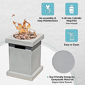 Patiorama Portable Tabletop Fireplace Small Propane Fire Pit, Outdoor 10 Inch Square Concrete Tabletop Gas Firebowl, 10,000 BTU, w/Lava Rocks, CSA Certification, for Garden, Patio-Light Grey